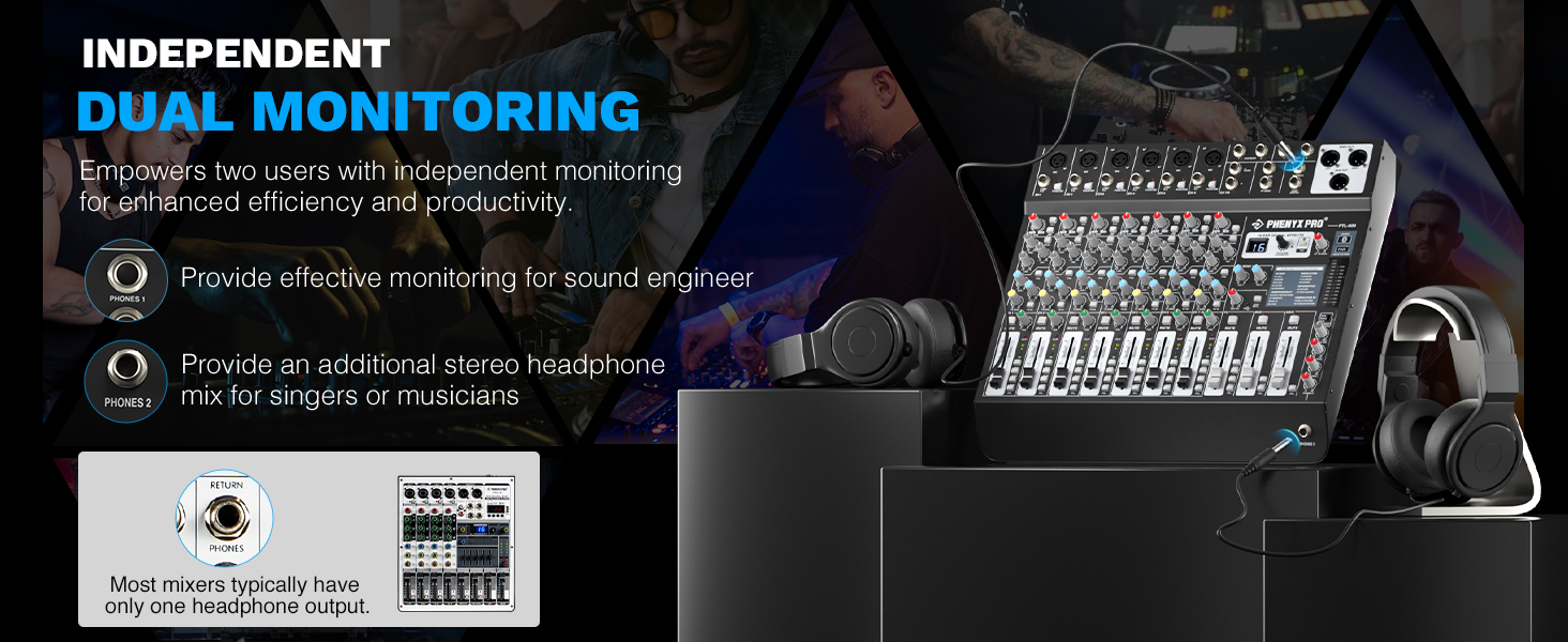 Phenyx Pro PTL-800 8-Channel Audio Mixer AUX BUS SUB 16 DSP BT&USB ...