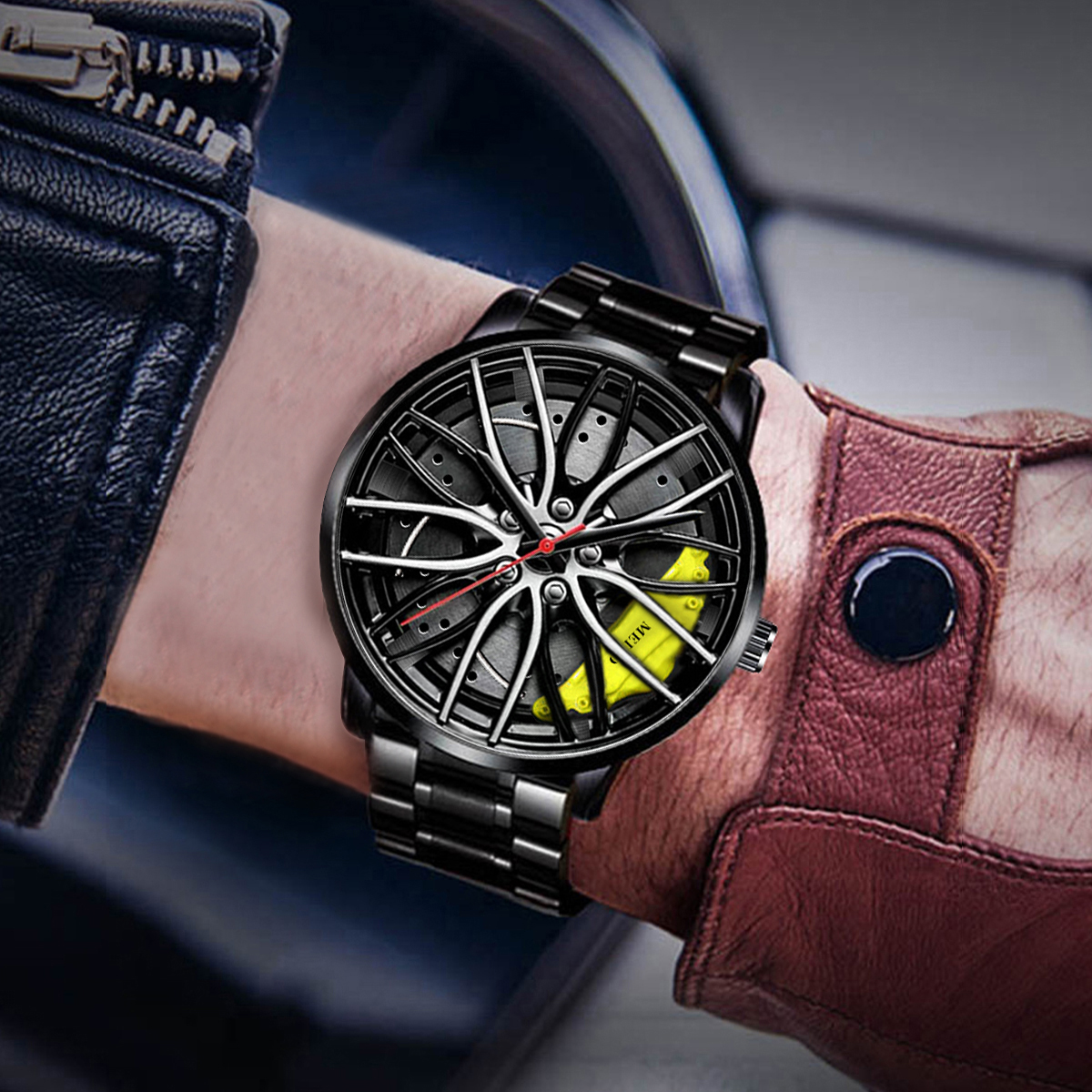 New Fashion Men's Sports Watch 3d Car Wheel Stainless Steel Band Wrist ...