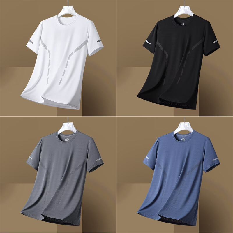 [4 Colors] M-5XL Ice Silk Men's Dri-fit Shirt Fashion Quick-Dry Solid Color Training/Sports ...