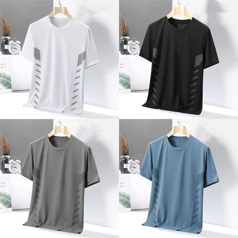 [4 Colors] M-5XL Ice Silk Men's Dri-fit Shirt Fashion Quick-Dry Solid Color Training/Sports ...