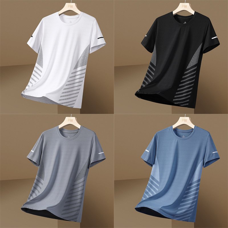 [4 Colors] M-5XL Ice Silk Men's Dri-fit Shirt Fashion Quick-Dry Solid Color Training/Sports ...