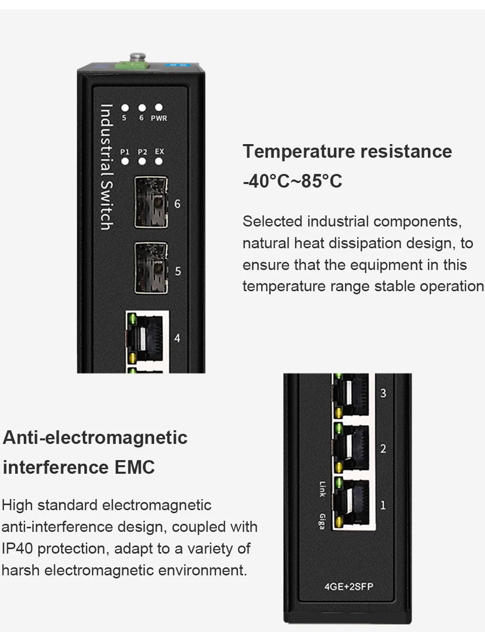 ONTi Gigabit 4 port Ruggedized Switch, 2/4*1000M RJ45 ports + 2*2.5G ...