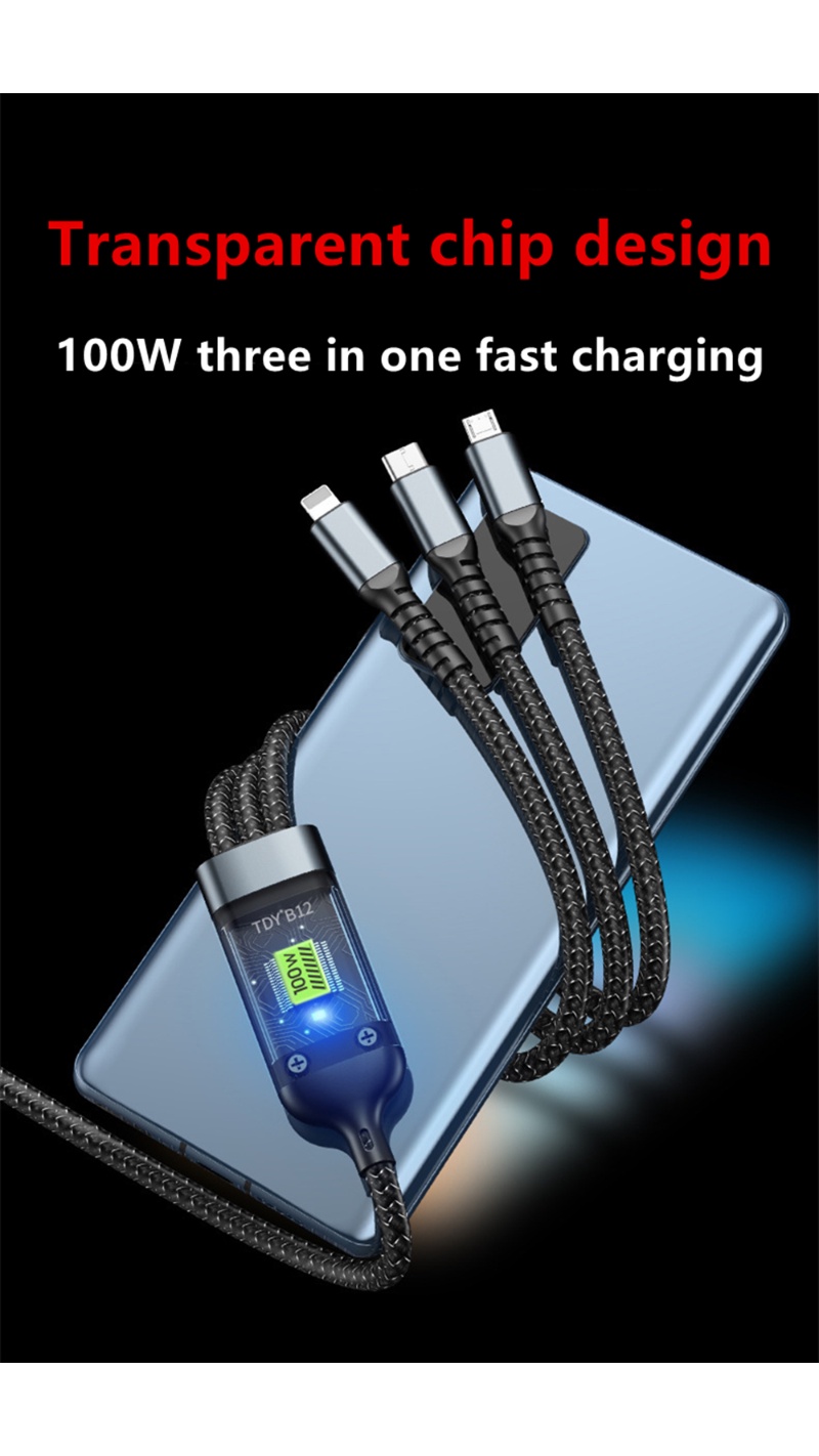3 for 1 Data Cable, PD100W Digital Display Data Cable, Fast Charging ...