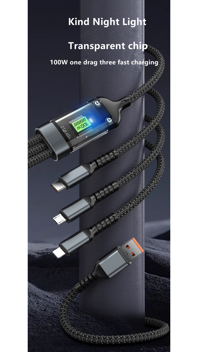 3 for 1 Data Cable, PD100W Digital Display Data Cable, Fast Charging ...
