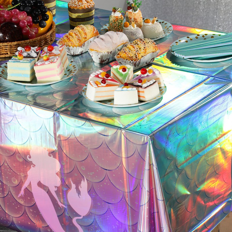 137*274cm PE Laser Mermaid Tablecloth Under The Sea Birthday Party ...