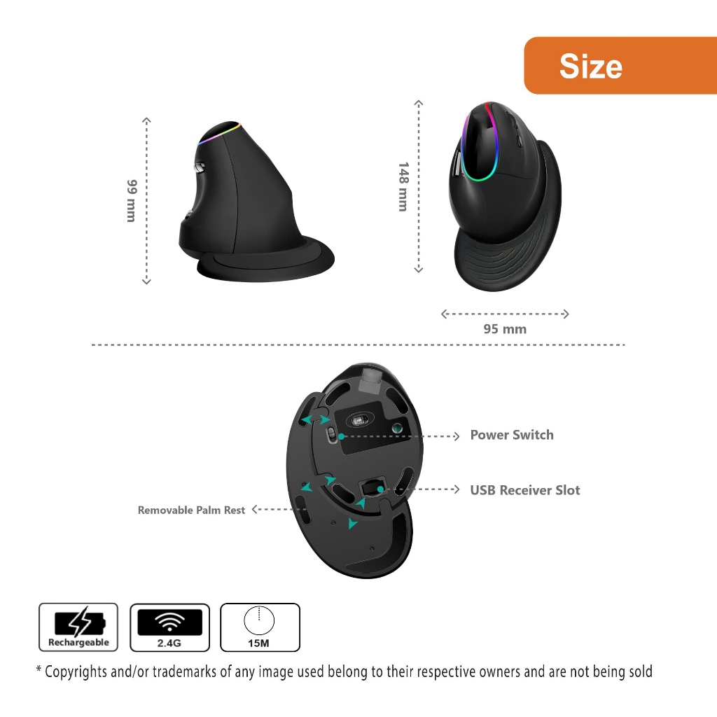 Wireless mouse Rechargeable - Ergonomic Vertical Mouse 6 Buttons 4000 ...