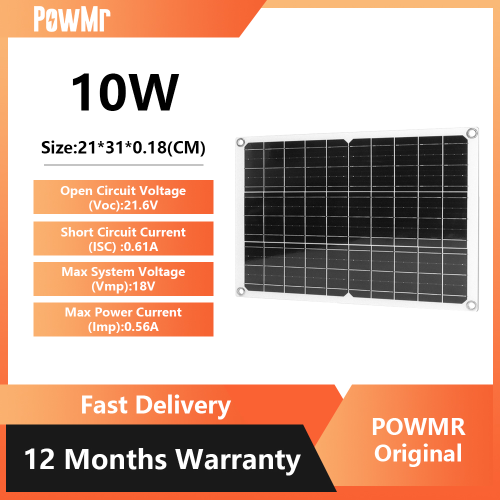 PowMr 6W 10W 20W Flexible Solar Panel For Household Charging Panel Monocrystalline Silicon Solar ...