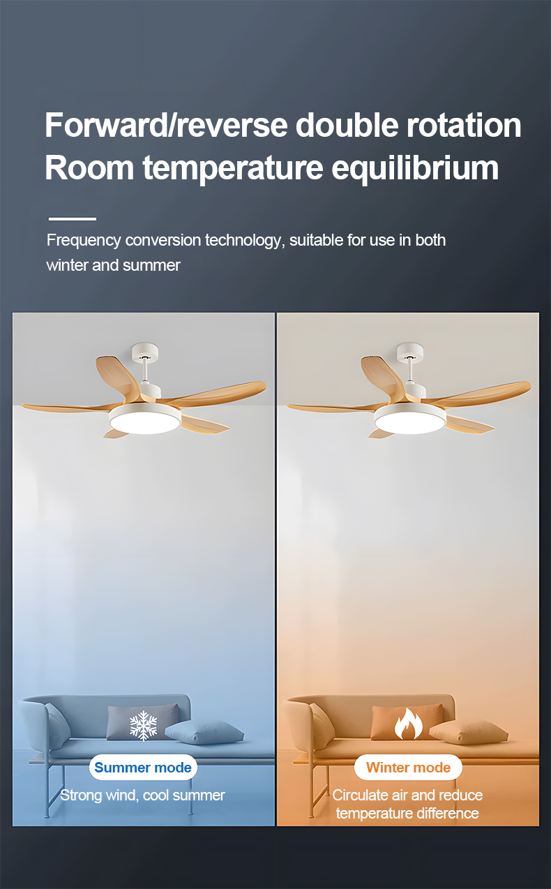 KASIDA nordic ceiling fan with light modern wood grain celling fan big ...