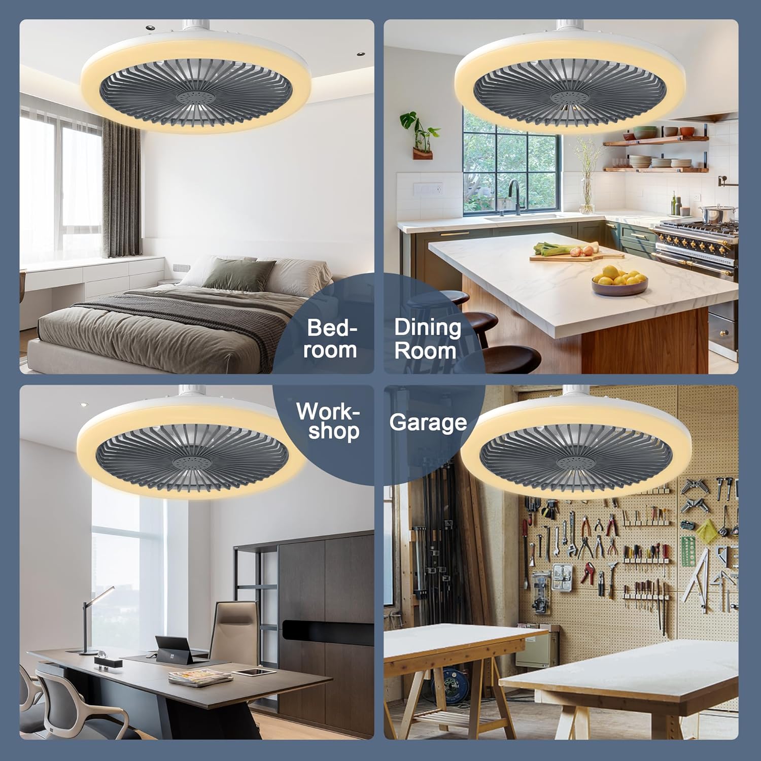 E27 3 Colors Ceiling Fan with Light 3-Speeds Led Bulb Light for Bedroom ...