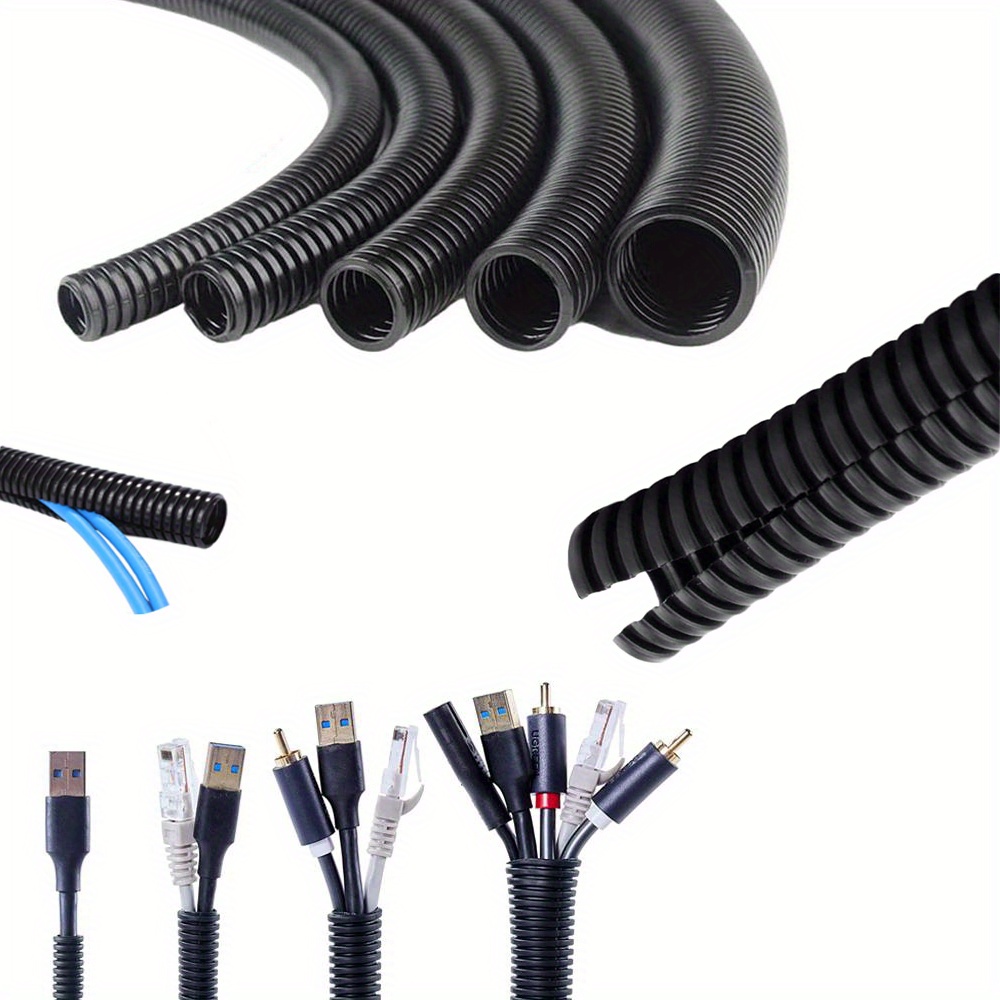 1pc 6m Split Loom Tubing Wire Conduit, Black Corrugated Wire Tube Cable Protection Pipe Cable ...