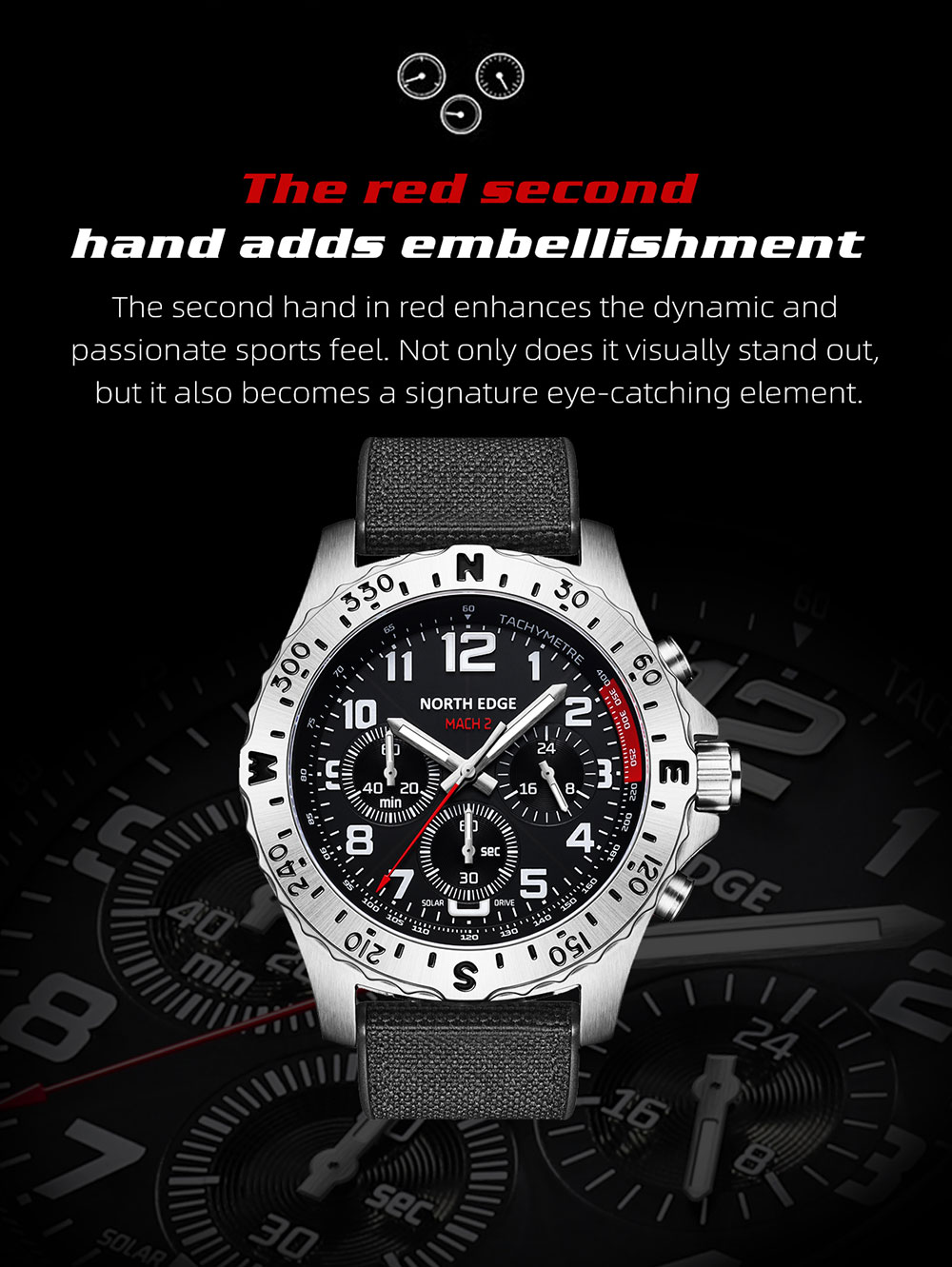 North EDGE MACH2 Solar Powered Men's Watch 316L Stainless Steel Case ...