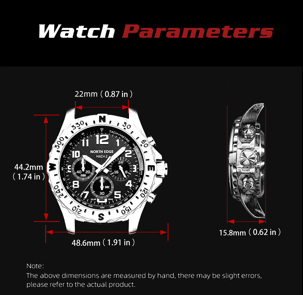 North EDGE MACH2 Solar Powered Men's Watch 316L Stainless Steel Case ...