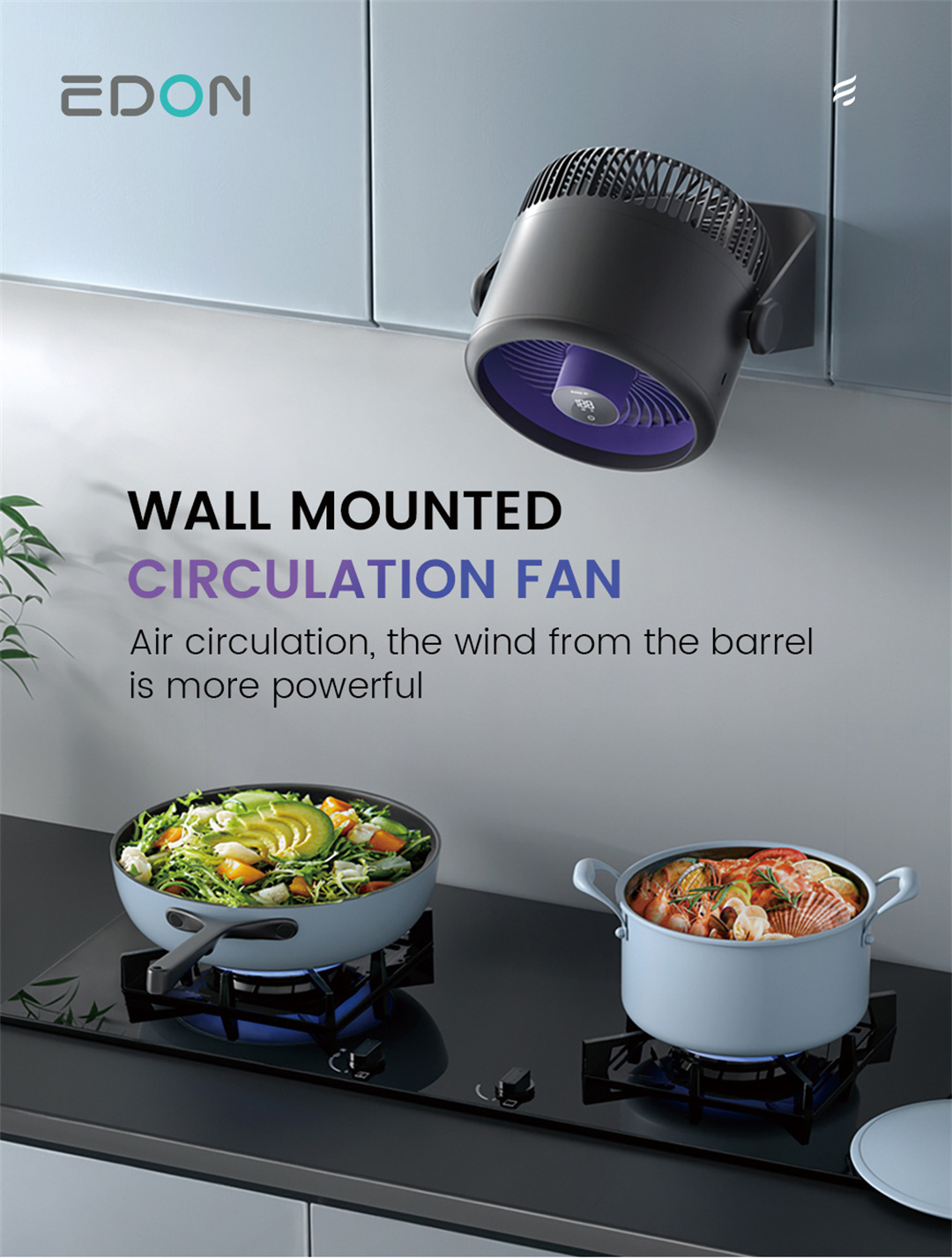 EDON E801 Air Circulation Fan 4.5W Power Wind Power Digital Display High Angle Fan Blades Can Be ...