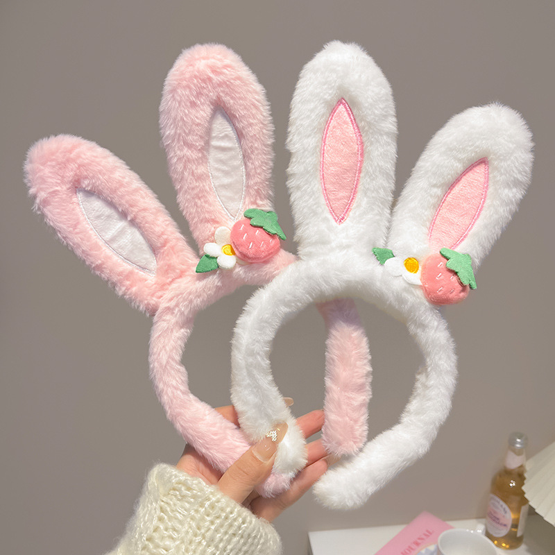 Cute Hair Band Large Rabbit Ears Hair Band Plush Hair Card Strawberry ...