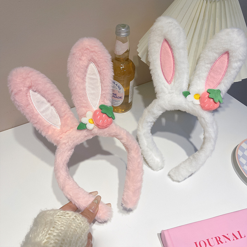 Cute Hair Band Large Rabbit Ears Hair Band Plush Hair Card Strawberry ...
