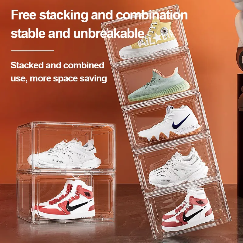 transparent sneaker shoes rack cabinet Acrylic Shoe Box Magnetic Clear ...