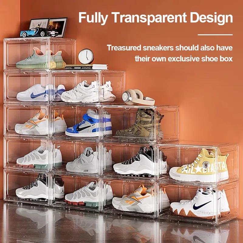 transparent sneaker shoes rack cabinet Acrylic Shoe Box Magnetic Clear ...
