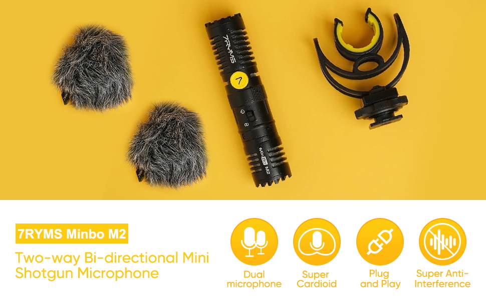 Shotgun Microphone ,7RYMS MinBo M2 Two-way Bi-directional Mini On ...