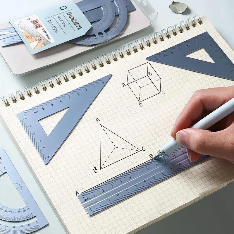 4 In 1 Metal Ruler Triangle Protractor Multifunctional Straight Rulers ...