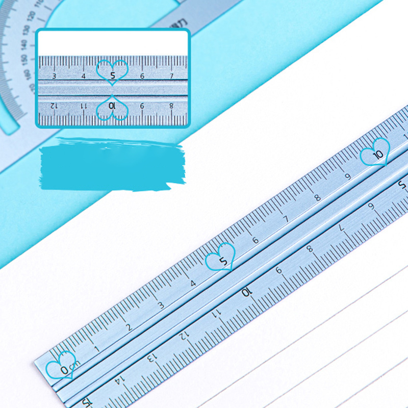 4 In 1 Metal Ruler Triangle Protractor Multifunctional Straight Rulers ...