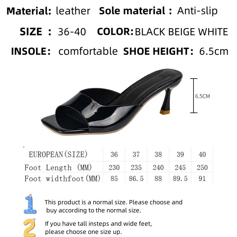 YS 2 inch elegant simple leather slide Stiletto heels square toe heels ...