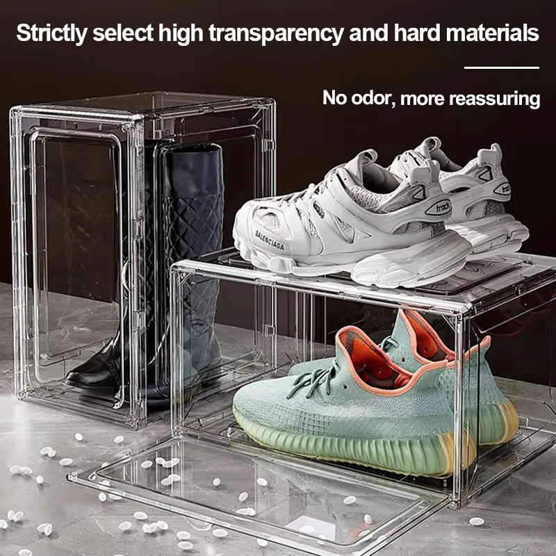 Acrylic Shoe Storage Boxes Stackable Magnetic Shoe Rack Foldable ...