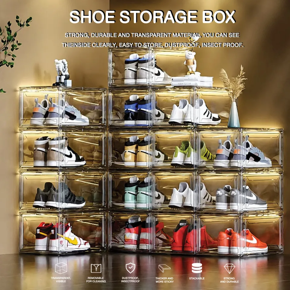 Acrylic Shoe Storage Boxes Stackable Magnetic Shoe Rack Foldable ...