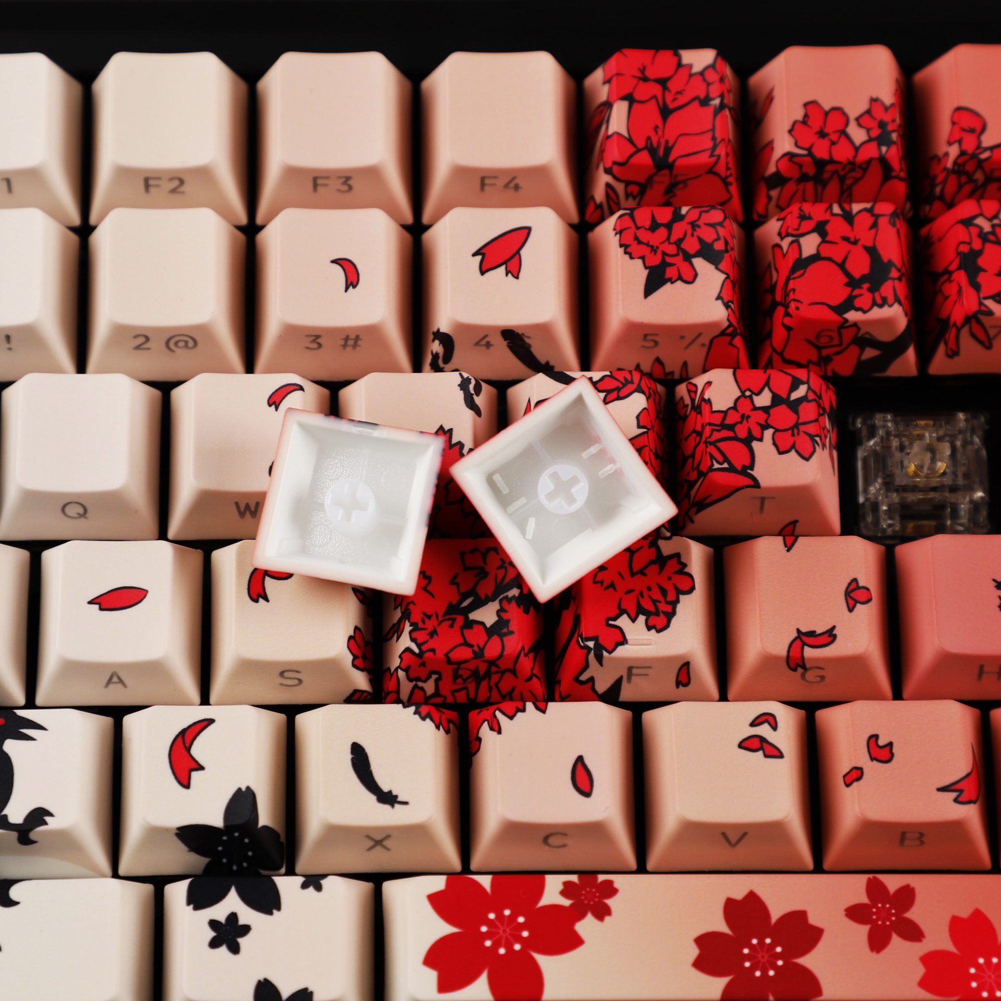 YMDK 132 Raven Sakura Keycap Cherry Profile Double Shot Sidelit Shine ...