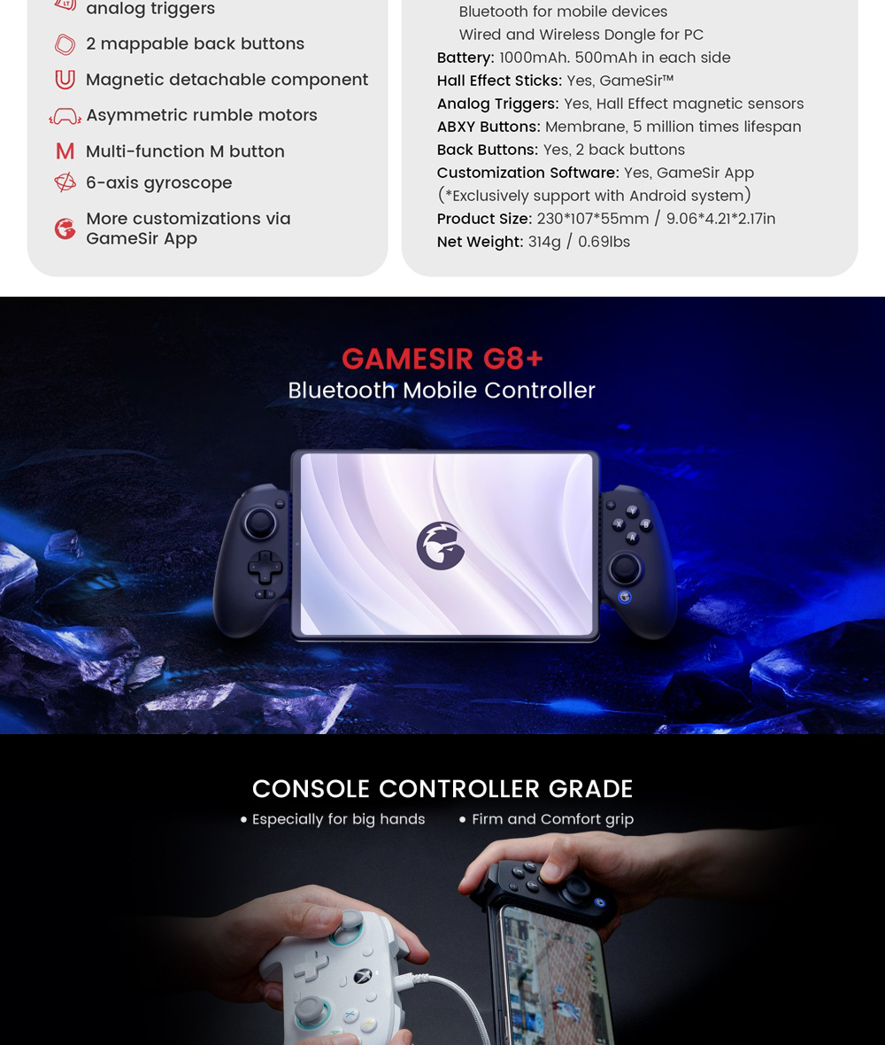 GameSir G8+/G8/X2s Bluetooth version/X2s Galileo Type C Gamepad Mobile Phone Controller with ...