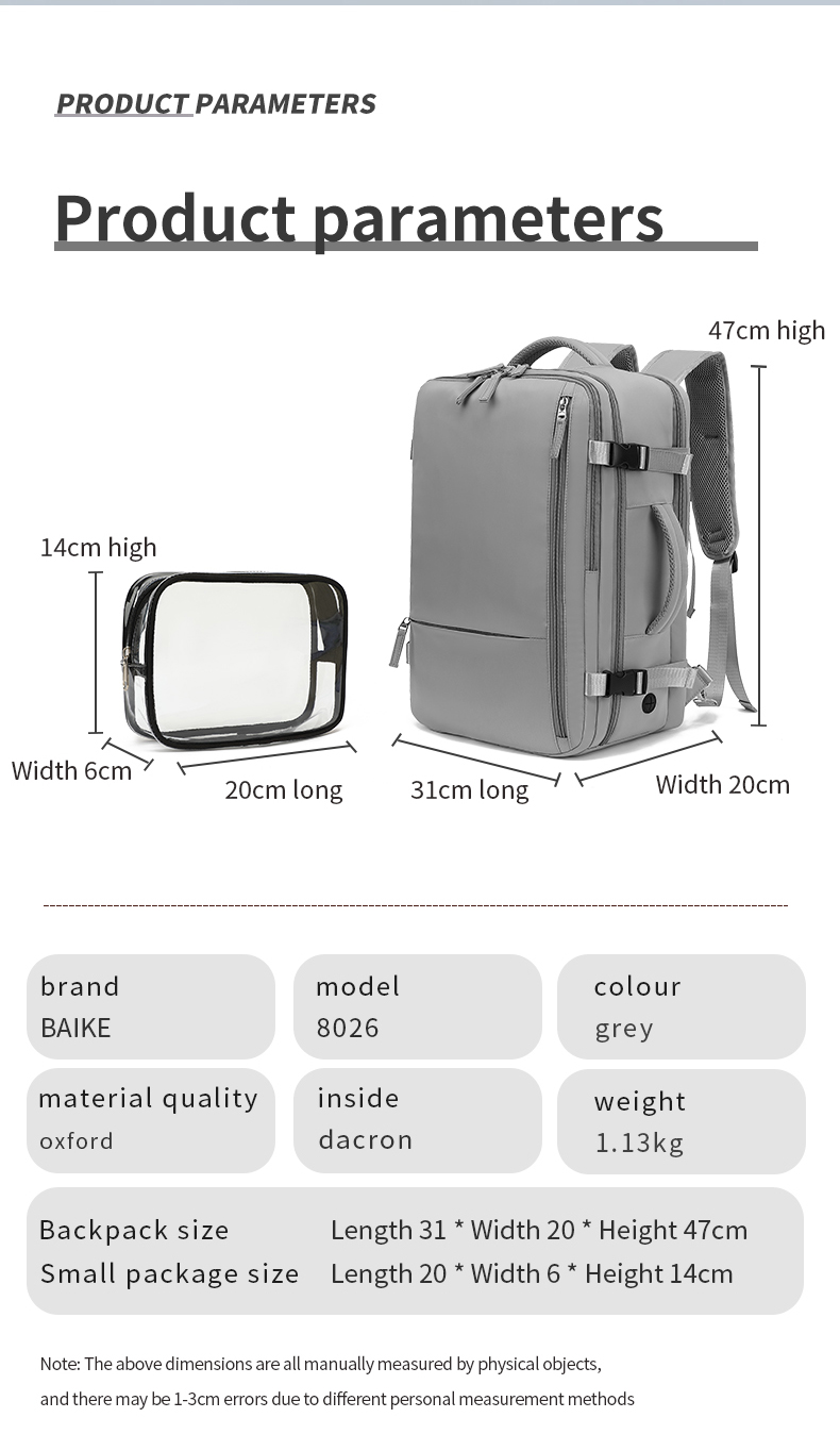 PH available 3 in 1 travel bagpack Waterproof carry on backpack with ...