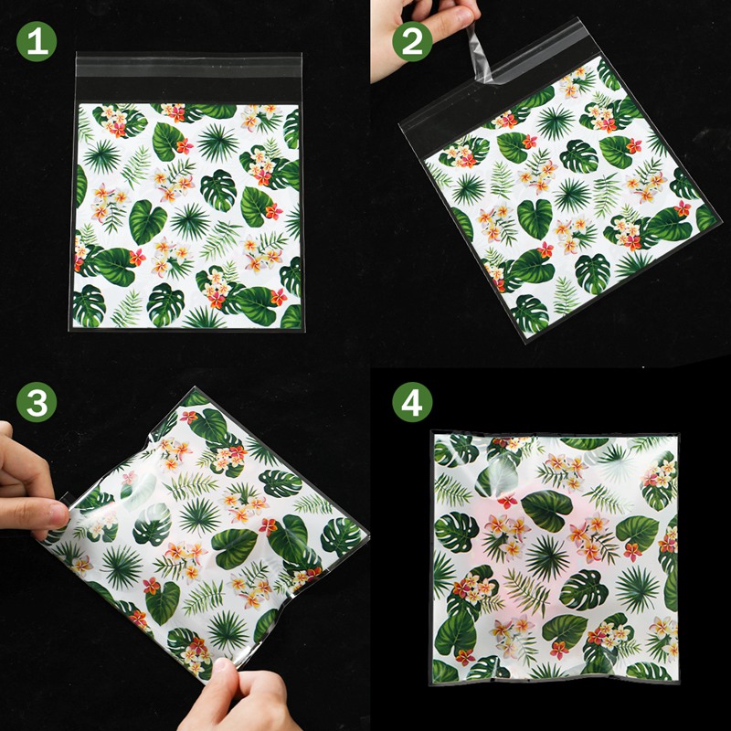 50pcs Hawaiian Gift Bags Plastic Packaging Summer Tropical Palm Leaf ...