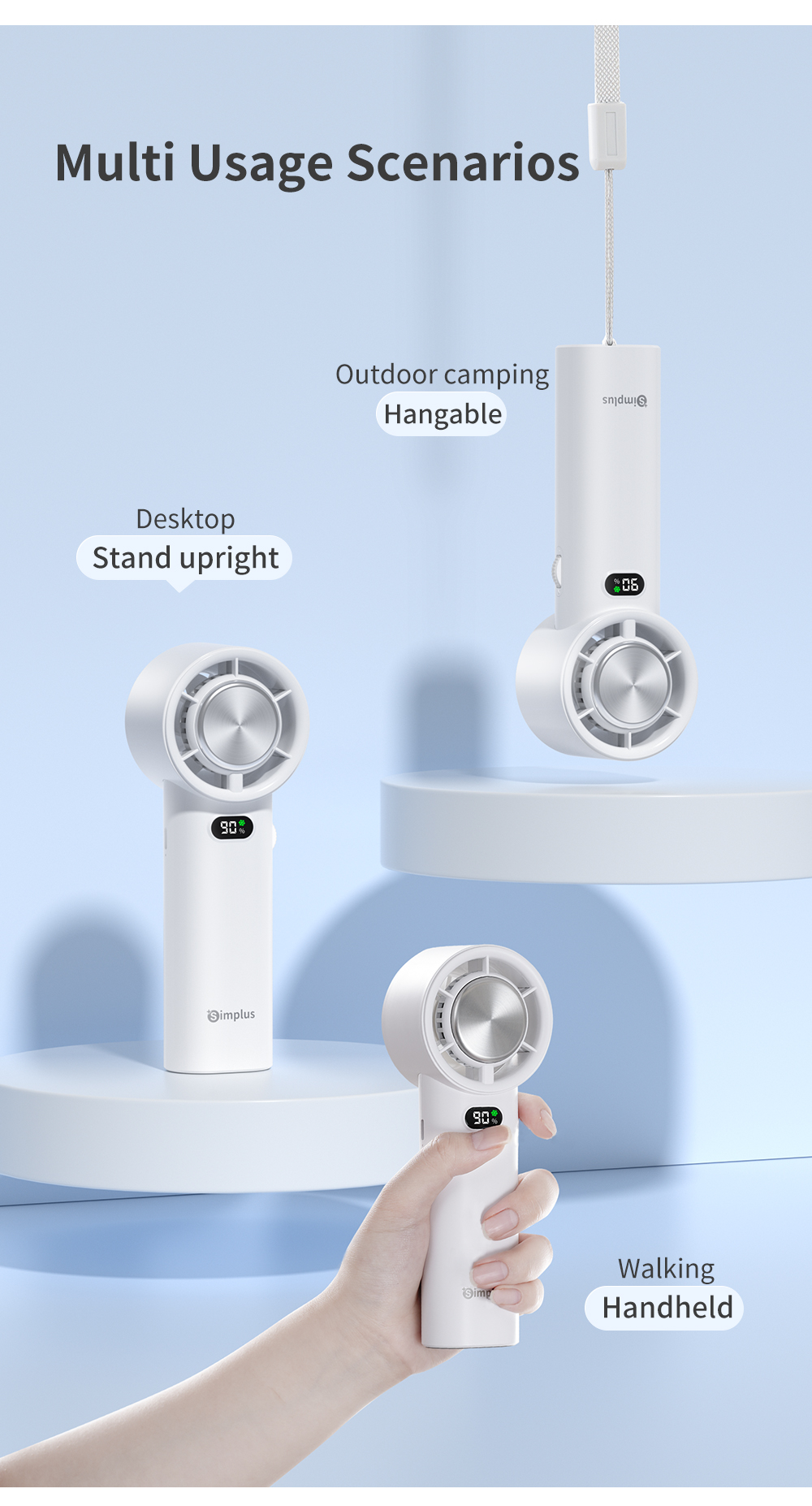 Simplus Mini Fan Rechargeable Handheld Fan with Ice-Cooling Function 100 Gear Type-C Charging ...