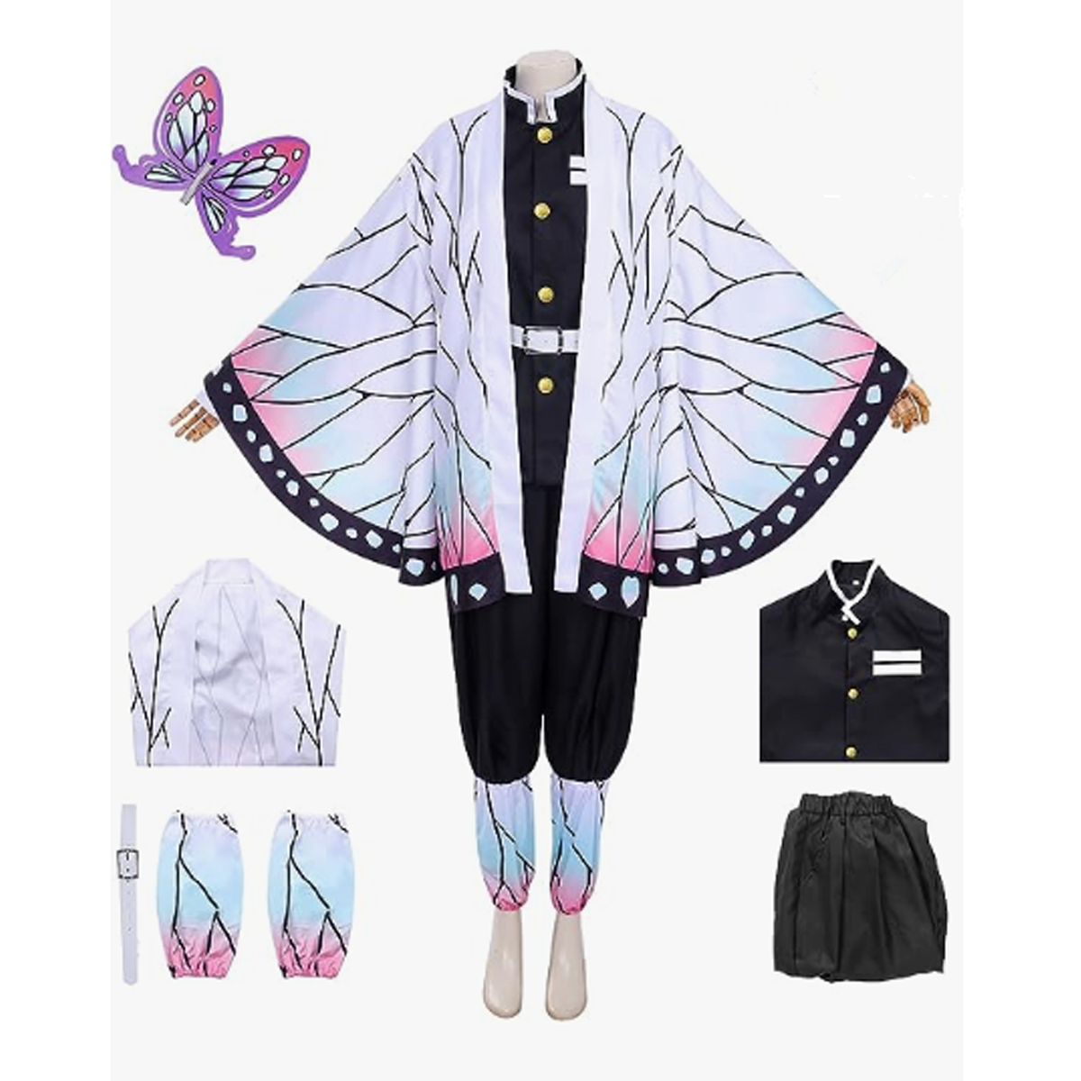 Anime Demon Slayer Cosplay Costume Kochou Shinobu Wig Kimono Uniform ...