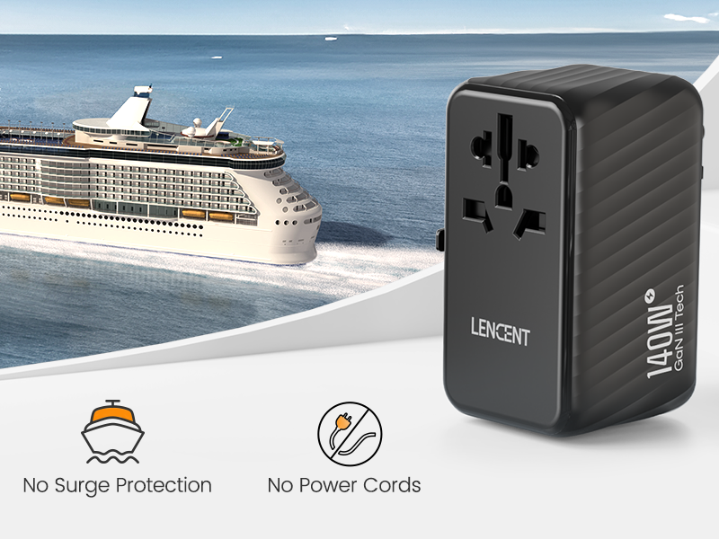 LENCENT 140W Universal Travel Adapter, International Plug Adaptor, GaN ...