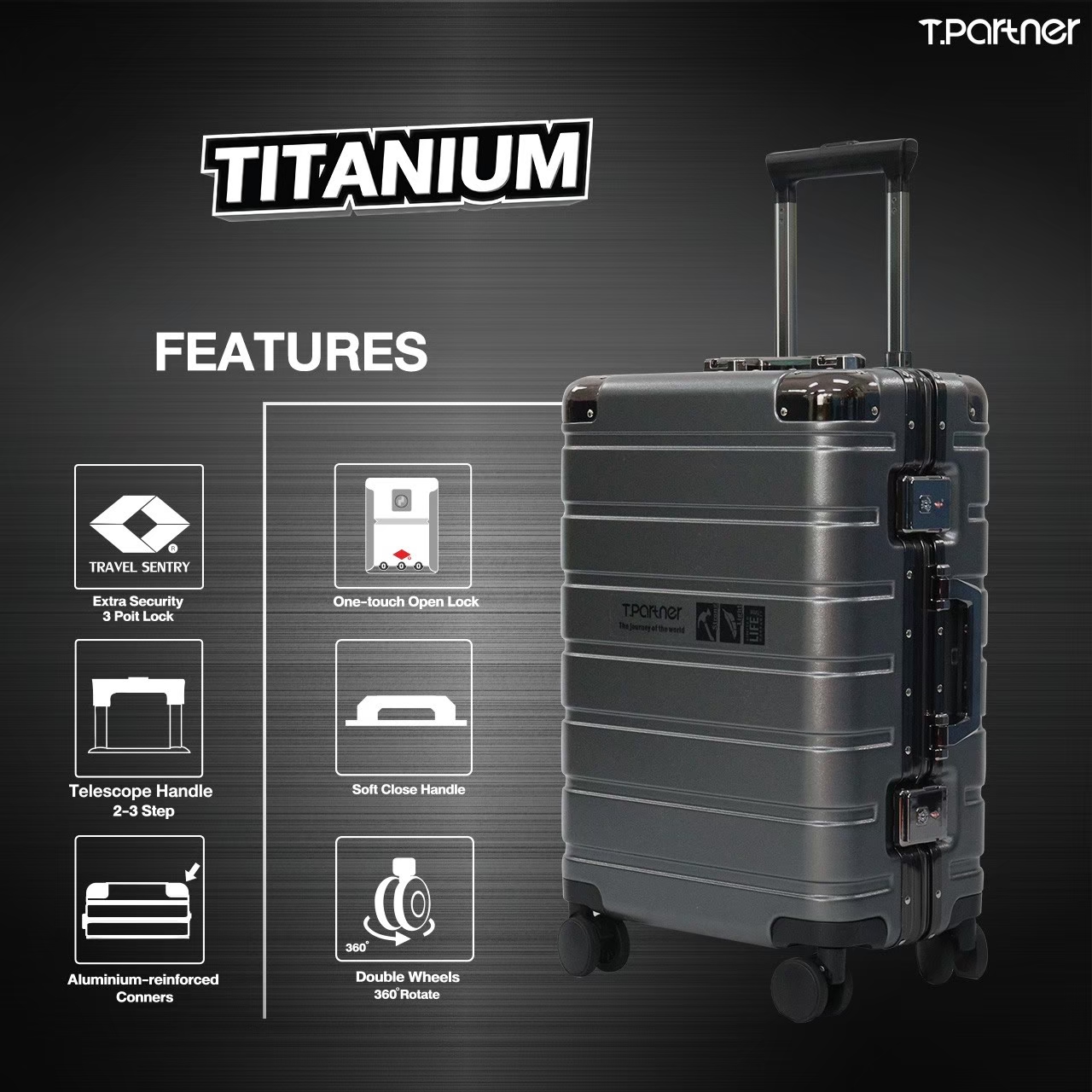 [Durable] TITANIUM SERIES Travel Suitcase TSA Lock Aluminum Structure ...