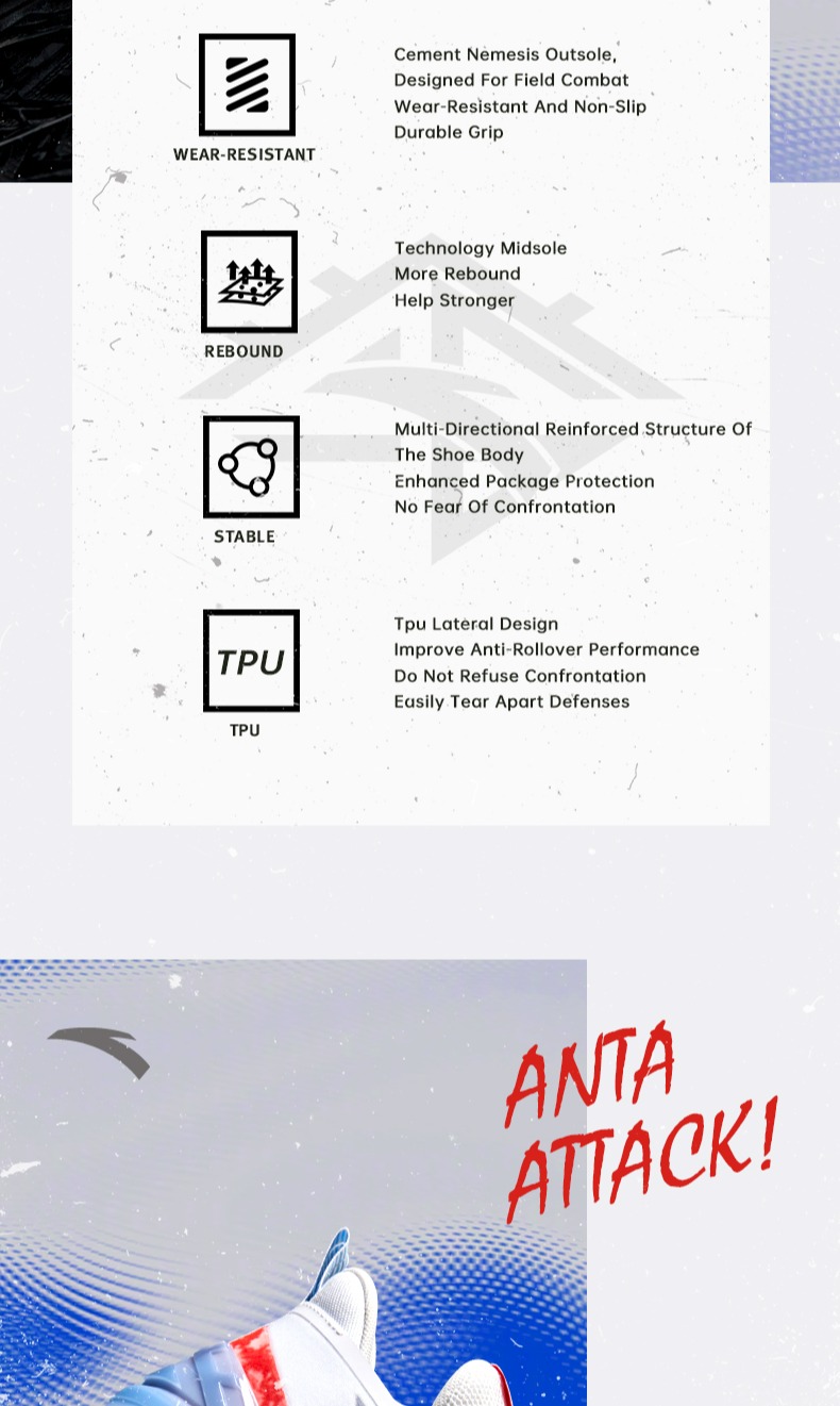 ANTA Men Attack 5 Basketball Shoes Rebound Non-slip Wear-resistant ...