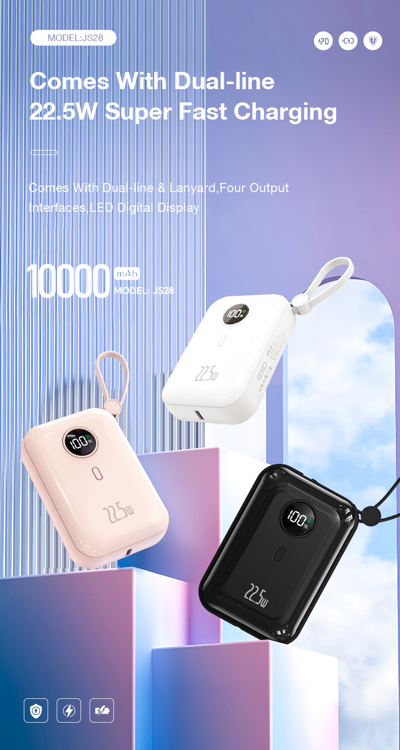 EYD JS28 Power Bank Built in Cable Small and Portable Fast Charging ...