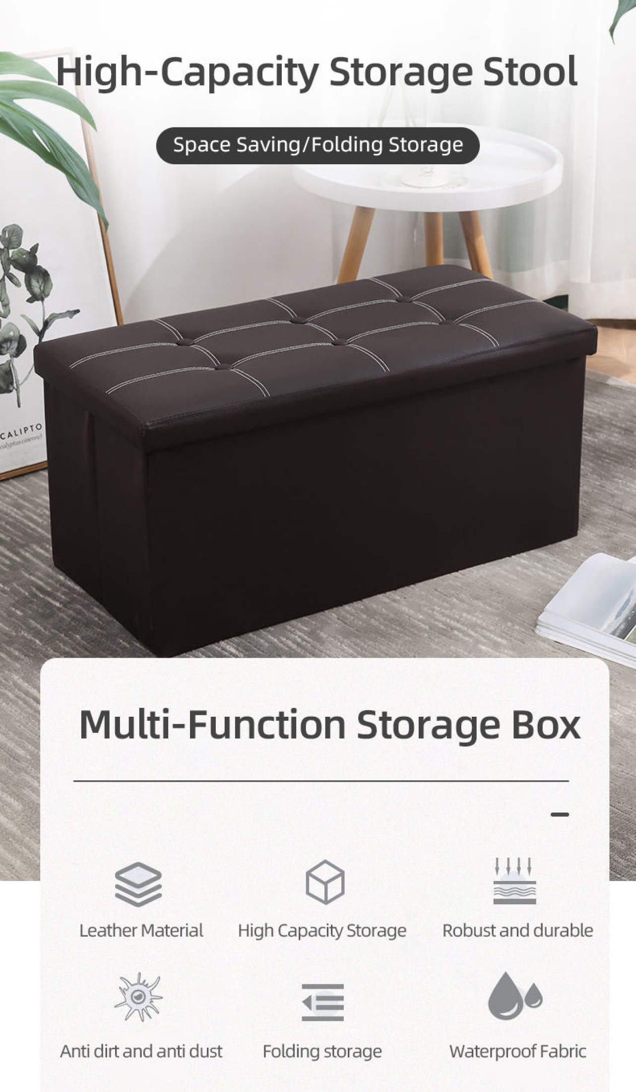 Ottoman Storage Box Stool Rectangular Storage Stool Sofa Folding ...