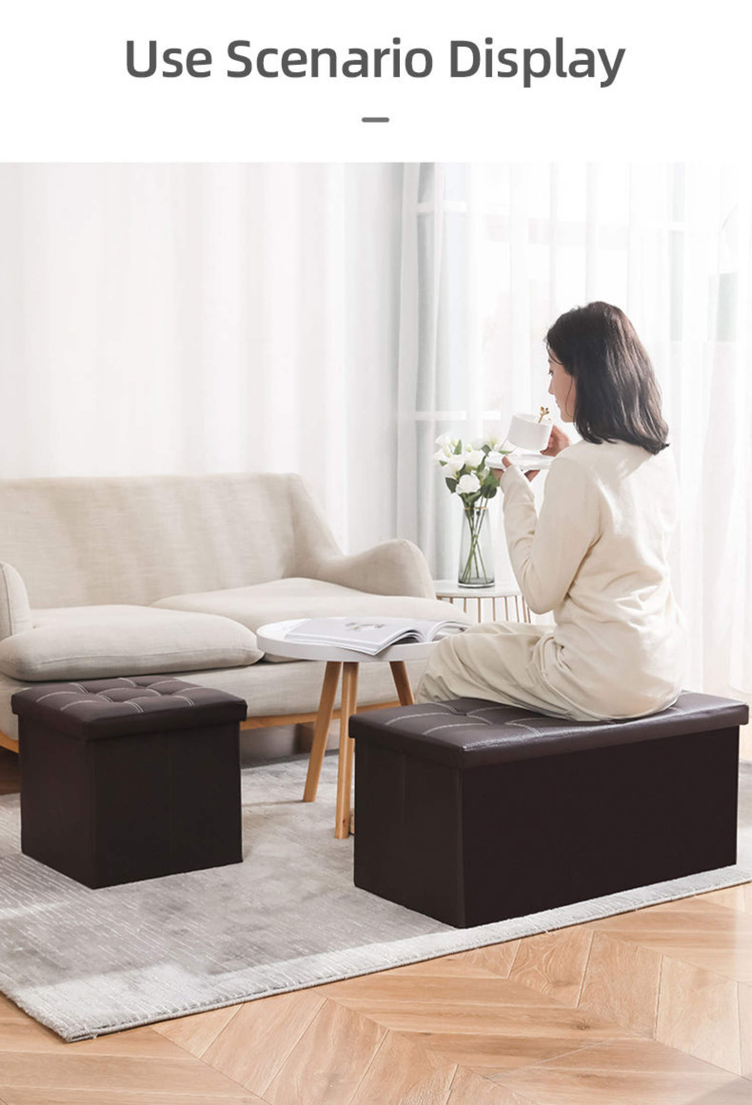 Ottoman Storage Box Stool Rectangular Storage Stool Sofa Folding ...