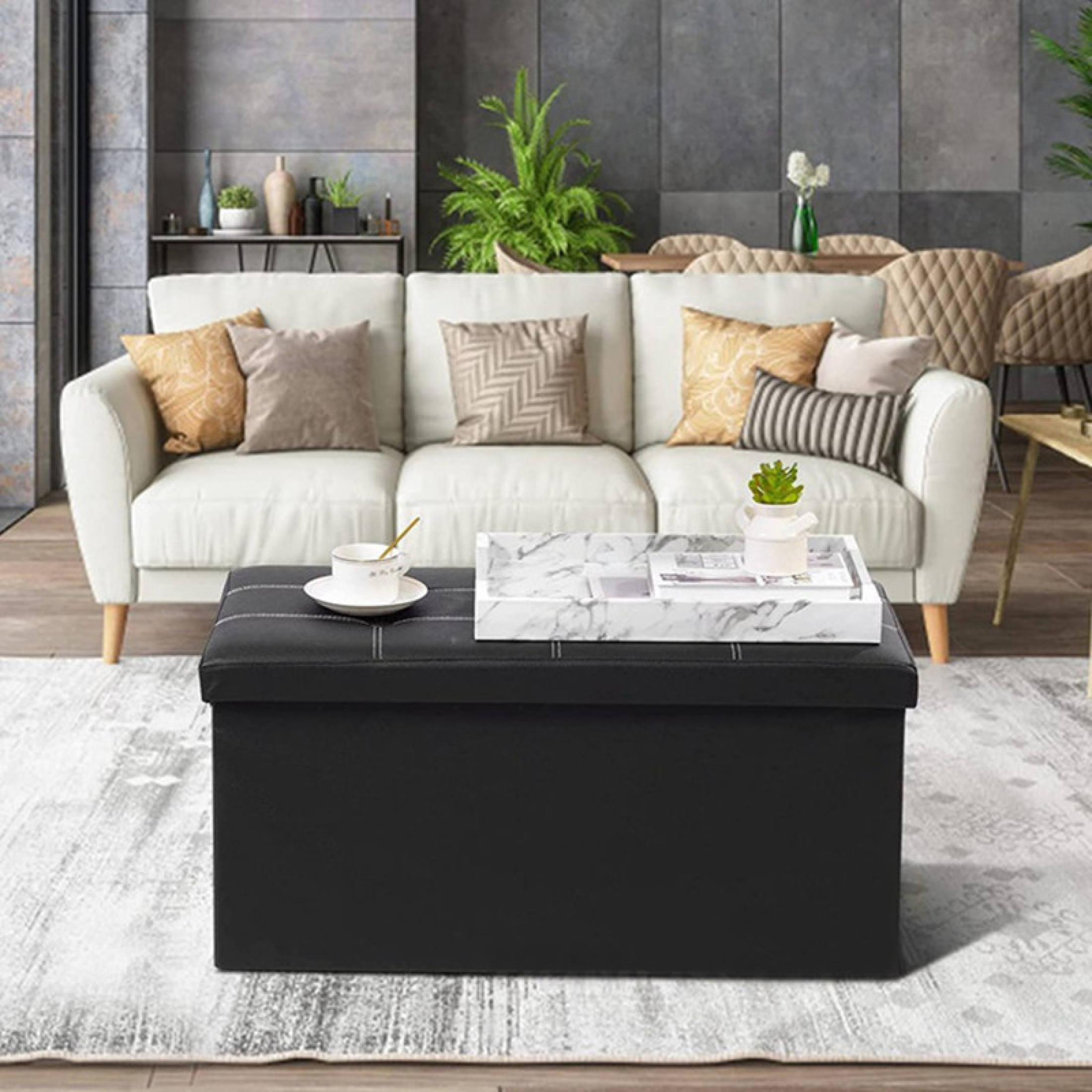 Ottoman Storage Box Stool Rectangular Storage Stool Sofa Folding ...