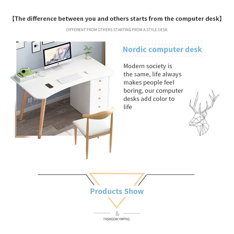 FURNISO Study Table With Drawer Computer Table Office Table Desk For Writing Home Furniture Room ...