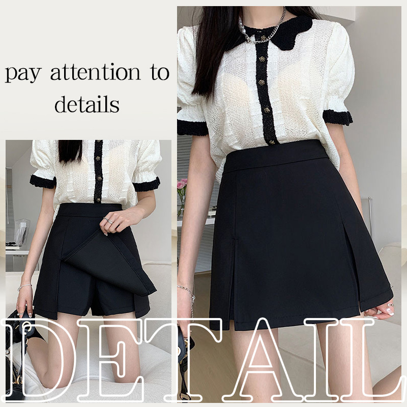 Korean Black White Women's Slit Skort Fashion Joker Split High Waist ...