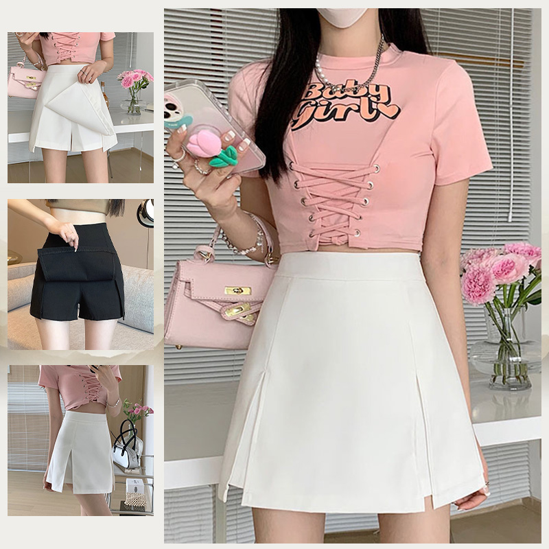 Korean Black White Women's Slit Skort Fashion Joker Split High Waist ...