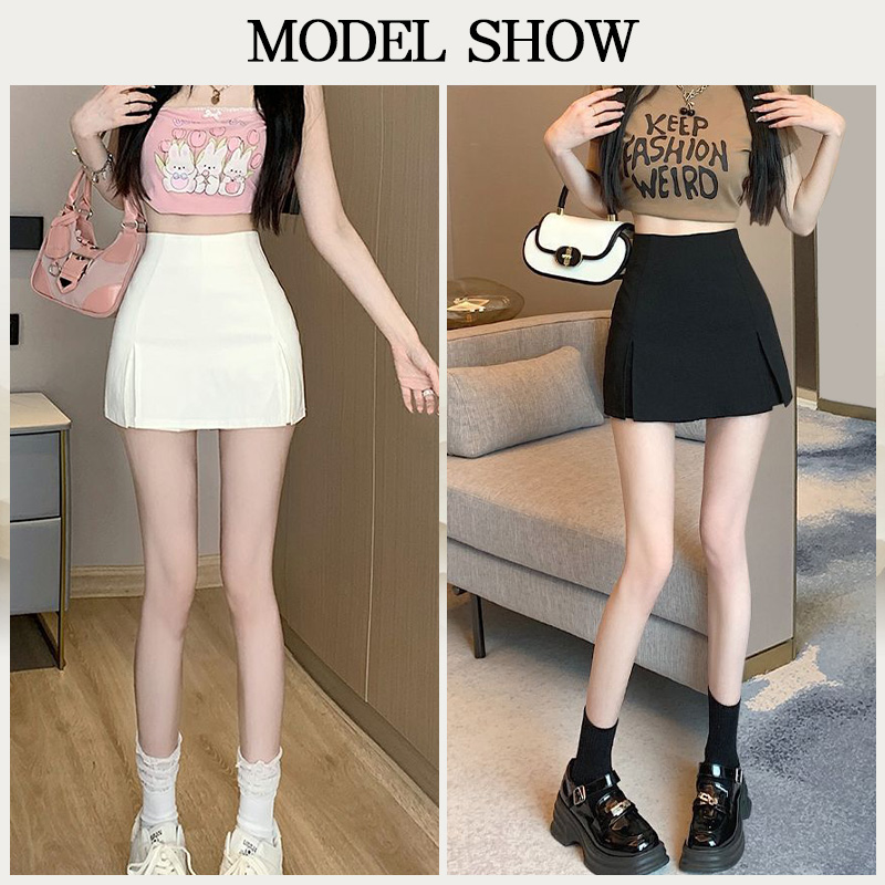 Korean Black White Women's Slit Skort Fashion Joker Split High Waist ...