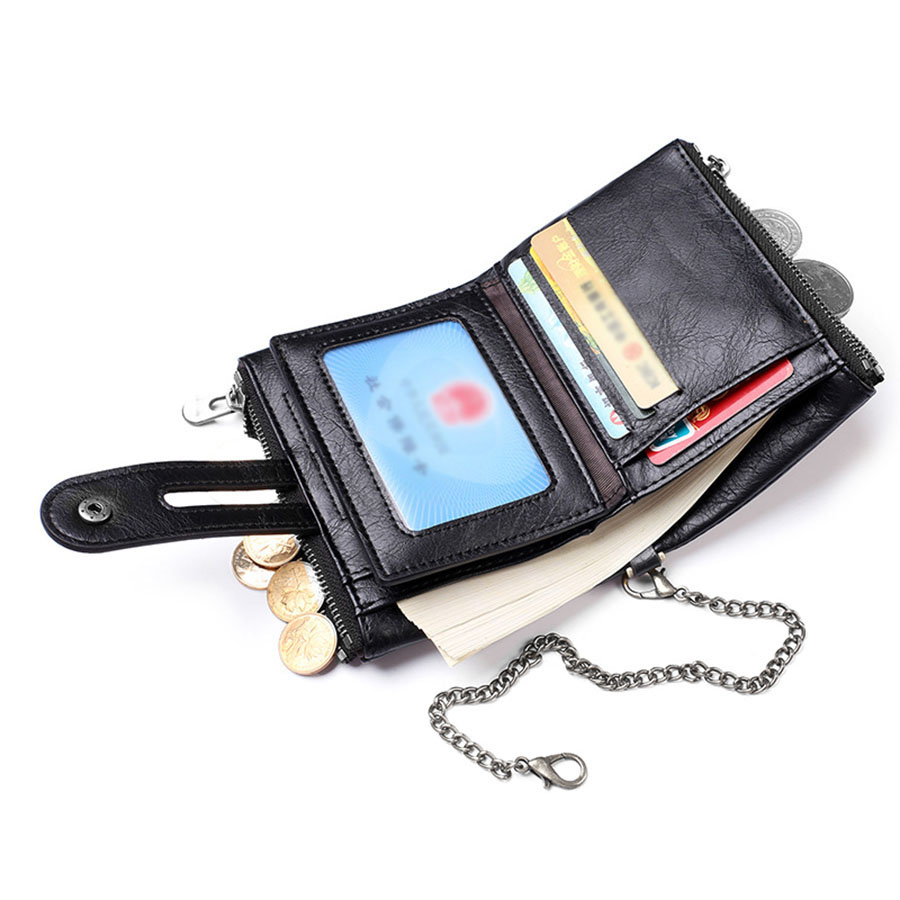 Men's Chain Wallet RFID Anti-Theft Men's retro Leather Wallet Double ...