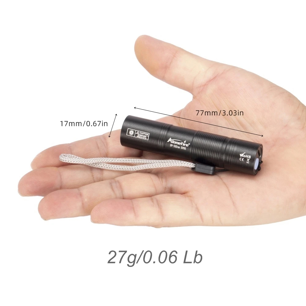 Alonefire SV98 365nm UV Flashlight USB Rechargeable Mini Palm ...