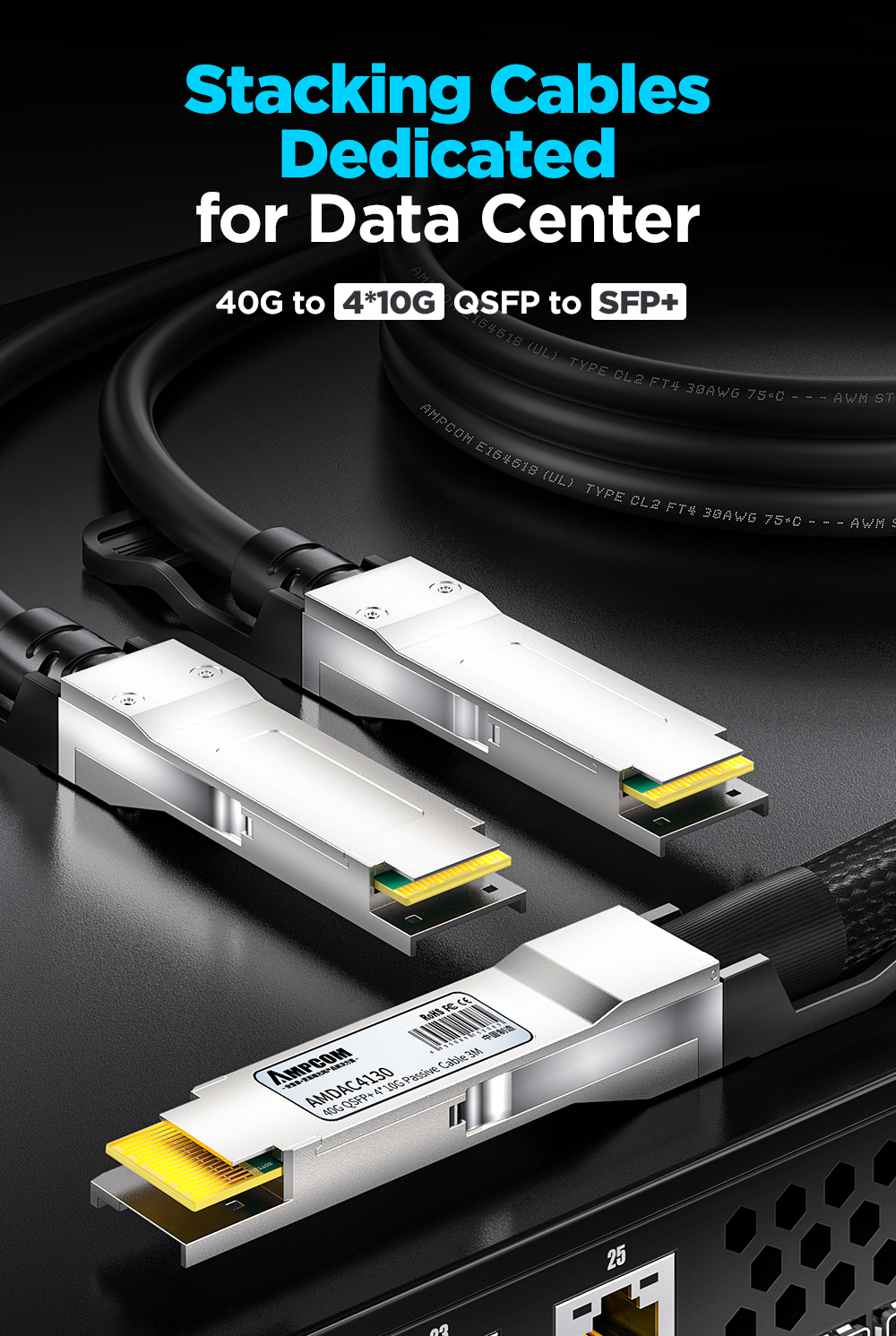 AMPCOM 40G QSFP+ to 4 x 10G SFP+ Passive Direct Attach Copper Twinax ...