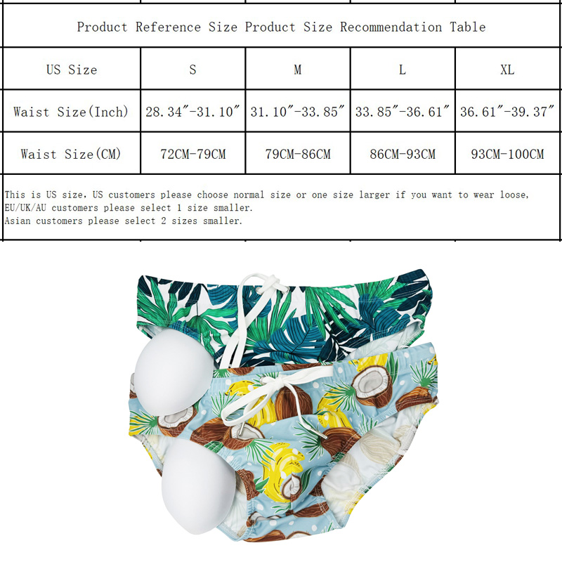 Men's Swimming Trunks Sexy Print Front Pad Cup Tether Briefs Beach ...