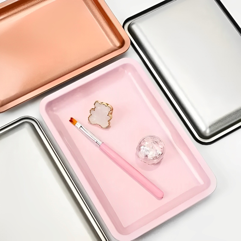 Square Stainless Steel Cosmetic Tray Makeup & Nail Equipment Jewelry ...