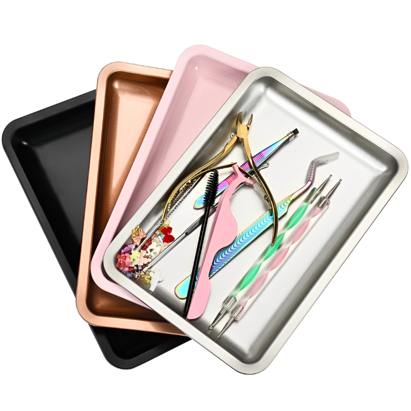 Square Stainless Steel Cosmetic Tray Makeup & Nail Equipment Jewelry ...